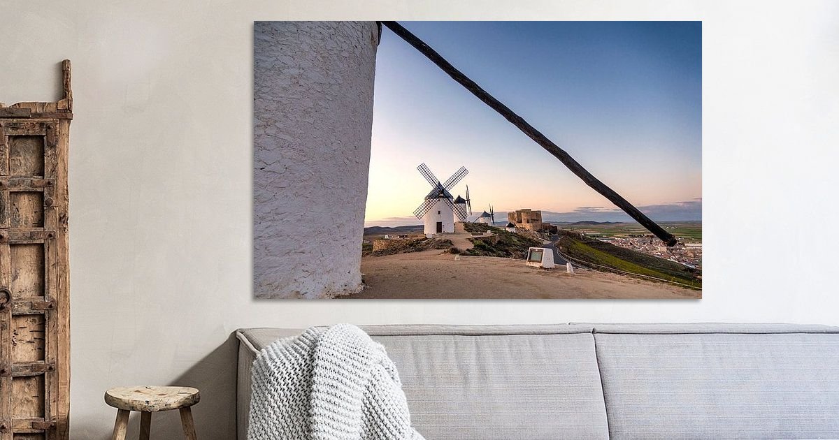 Don Quichot windmolens landschap in Spanje. van Carlos Charlez op canvas, behang en meer